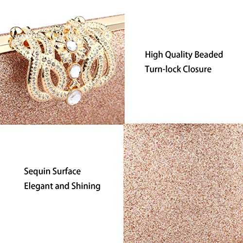 KALINNU Elegant Glitter Evening Bag Clutch Purses for Women Cocktail Party Wedding Bling Sequin Handbag Clutches Wallets (Rose gold color)