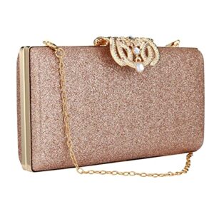 KALINNU Elegant Glitter Evening Bag Clutch Purses for Women Cocktail Party Wedding Bling Sequin Handbag Clutches Wallets (Rose gold color)