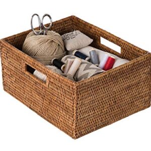 KOUBOO La Jolla Rattan Shelf Handles, Medium, Honey-Brown Storage Basket,