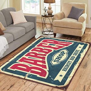 pinbeam area rug barber hipster haircut and shave vintage sign barbershop home decor floor rug 3′ x 5′ carpet