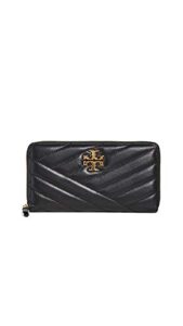 tory burch women’s kira chevron zip continental wallet, black, one size