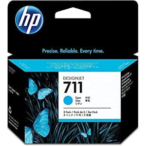 hp 711 cyan 29-ml 3-pack genuine ink cartridges (cz134a) for designjet t530, t525, t520, t130, t125, t120 & t100 large format plotter printers