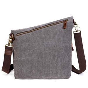 AmHoo Canvas Crossbody Bag for Women Genuine Leather Messenger Purse Handbags Shoulder Bag Hobo Totes Gray