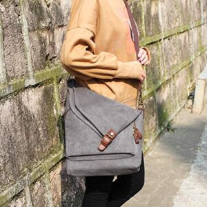 AmHoo Canvas Crossbody Bag for Women Genuine Leather Messenger Purse Handbags Shoulder Bag Hobo Totes Gray