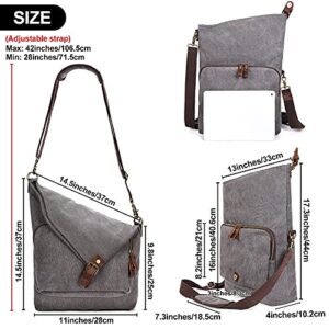 AmHoo Canvas Crossbody Bag for Women Genuine Leather Messenger Purse Handbags Shoulder Bag Hobo Totes Gray