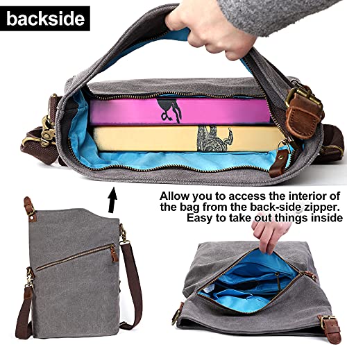 AmHoo Canvas Crossbody Bag for Women Genuine Leather Messenger Purse Handbags Shoulder Bag Hobo Totes Gray