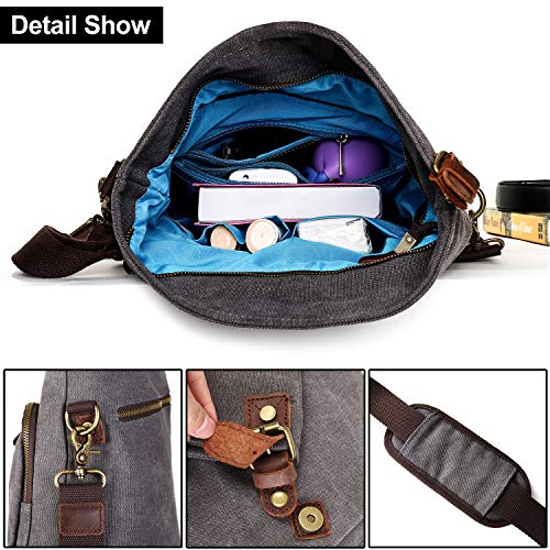 AmHoo Canvas Crossbody Bag for Women Genuine Leather Messenger Purse Handbags Shoulder Bag Hobo Totes Gray