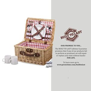 PICNIC TIME Catalina Picnic Basket for 2 - Wicker Picnic Basket with Picnic Set, (Red & White Plaid Pattern)