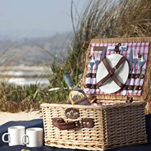 PICNIC TIME Catalina Picnic Basket for 2 - Wicker Picnic Basket with Picnic Set, (Red & White Plaid Pattern)