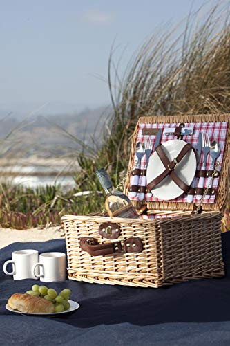 PICNIC TIME Catalina Picnic Basket for 2 - Wicker Picnic Basket with Picnic Set, (Red & White Plaid Pattern)