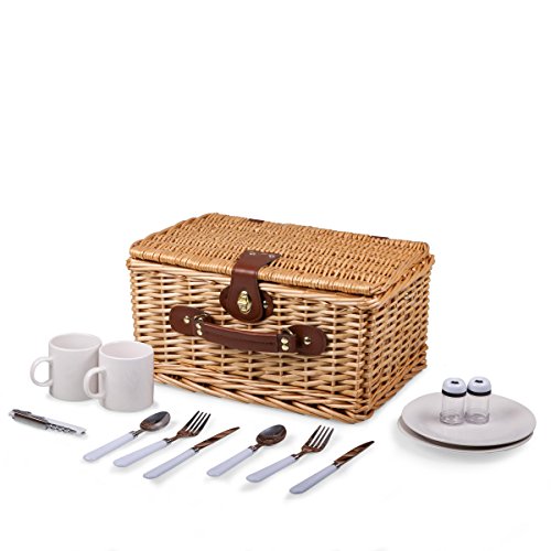 PICNIC TIME Catalina Picnic Basket for 2 - Wicker Picnic Basket with Picnic Set, (Red & White Plaid Pattern)