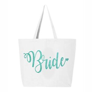 classy bride glitter bride tote bag – white and robin’s egg blue