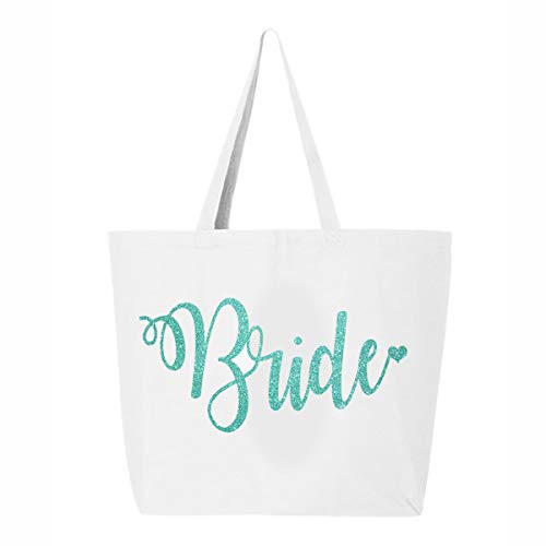 Classy Bride Glitter Bride Tote Bag - White and Robin's Egg Blue