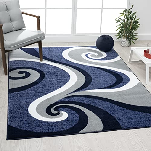 0327 Blue White Gray 5 x 7 Area Rug Abstract Carpet by Persian-Rugs