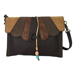 steven by steve madden zelda patchwork clutch crossbody, brown multi