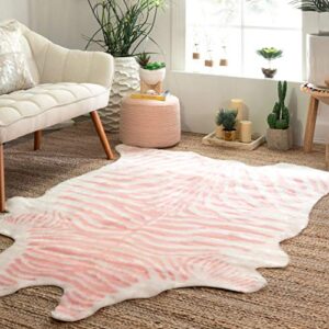 nuloom cattle faux zebra hide area rug, 5′ x 6′ 7″, pink