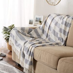 DII Rustic Farmhouse Cotton Cabana Striped Blanket Throw with Fringe, 50 x 60 - Cabana Striped French Blue