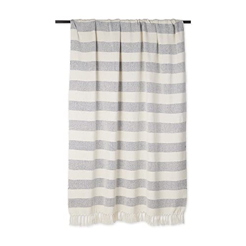 DII Rustic Farmhouse Cotton Cabana Striped Blanket Throw with Fringe, 50 x 60 - Cabana Striped French Blue