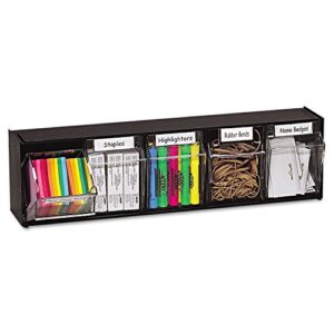 deflecto 20504op tilt bin plastic storage system w/5 bins, 23 5/8 x 5 1/4 x 6 1/2, black