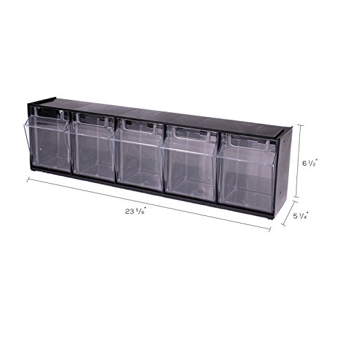 Deflecto 20504OP Tilt Bin Plastic Storage System w/5 Bins, 23 5/8 x 5 1/4 x 6 1/2, Black