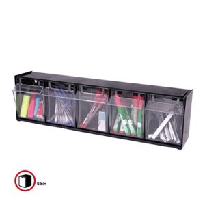 Deflecto 20504OP Tilt Bin Plastic Storage System w/5 Bins, 23 5/8 x 5 1/4 x 6 1/2, Black