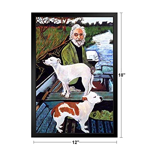 Man in Boat with Dogs Movie Painting Poster Motorboat On Water Film Black Wood Framed Art Poster 14x20