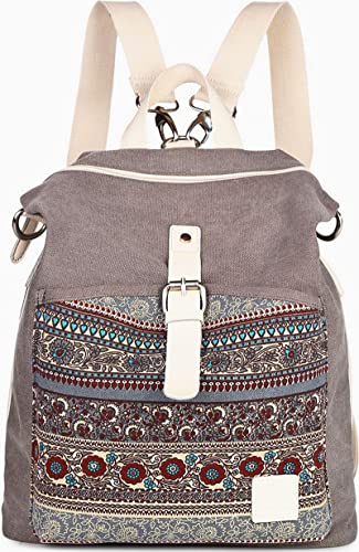 Womens Backpack Purse Canvas Purse 3-Way Crossbody Bag Boho Shoulder Tote Bags Girls (Grey - bohemian)