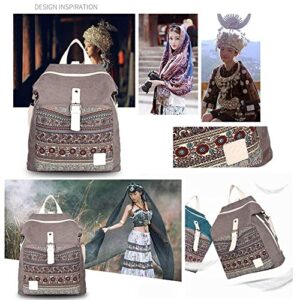 Womens Backpack Purse Canvas Purse 3-Way Crossbody Bag Boho Shoulder Tote Bags Girls (Grey - bohemian)