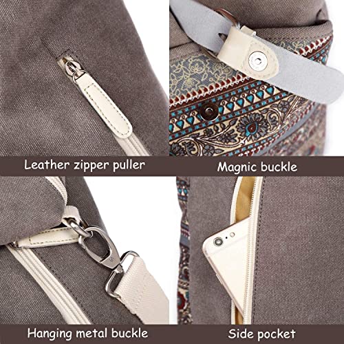 Womens Backpack Purse Canvas Purse 3-Way Crossbody Bag Boho Shoulder Tote Bags Girls (Grey - bohemian)