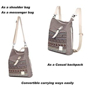 Womens Backpack Purse Canvas Purse 3-Way Crossbody Bag Boho Shoulder Tote Bags Girls (Grey - bohemian)