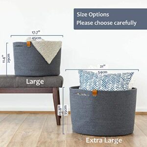 DENJA & CO Extra Large Blanket Basket for Living Room - Decorative Woven Baskets for Storage | Cotton Rope Large Baskets for Blankets, Pillows, Toys, or Laundry | Charcoal Gray (21 inches x 13.8 inches)