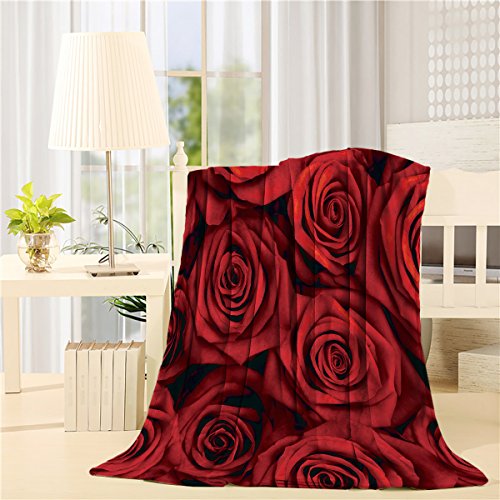 SIGOUYI Lightweight Flannel Fleece Blankets Reversible Throw Cozy Plush Microfiber All-Season Blanket for Bed/Couch - Throw 40x50 Inch, Valentines Red Roses