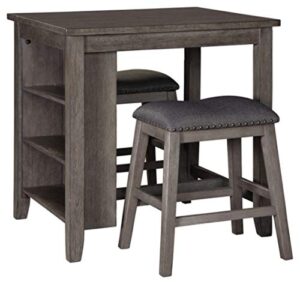 signature design by ashley caitbrook counter height dining room table set with 2 upholstered barstools, gray