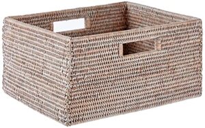 kouboo la jolla rattan shelf handles, medium, white-wash storage basket