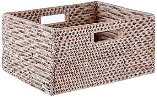 KOUBOO La Jolla Rattan Shelf Handles, Medium, White-Wash Storage Basket