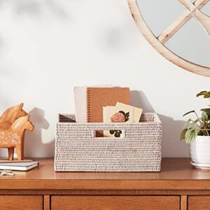 KOUBOO La Jolla Rattan Shelf Handles, Medium, White-Wash Storage Basket