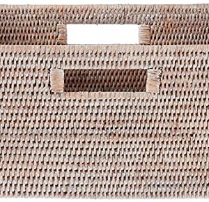 KOUBOO La Jolla Rattan Shelf Handles, Medium, White-Wash Storage Basket