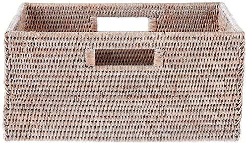 KOUBOO La Jolla Rattan Shelf Handles, Medium, White-Wash Storage Basket