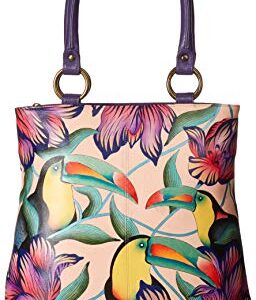 Anna by Anuschka Women's Genuine Leather Large Classic Shopper | Hand Painted Original Artwork | Tropical Toucan, One Size