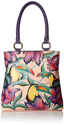 Anna by Anuschka Women's Genuine Leather Large Classic Shopper | Hand Painted Original Artwork | Tropical Toucan, One Size