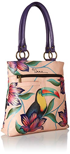 Anna by Anuschka Women's Genuine Leather Large Classic Shopper | Hand Painted Original Artwork | Tropical Toucan, One Size