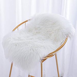 YOH Ultra Soft Faux Fur Sheepskin Seat Cushion Chair Cover Luxury White Fluffy Shaggy Area Rugs for Living Room Bedroom Makeup Table/Chair Home Stores Small Decor Carpets, 1.3 x 2 Feet