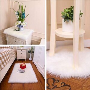 YOH Ultra Soft Faux Fur Sheepskin Seat Cushion Chair Cover Luxury White Fluffy Shaggy Area Rugs for Living Room Bedroom Makeup Table/Chair Home Stores Small Decor Carpets, 1.3 x 2 Feet