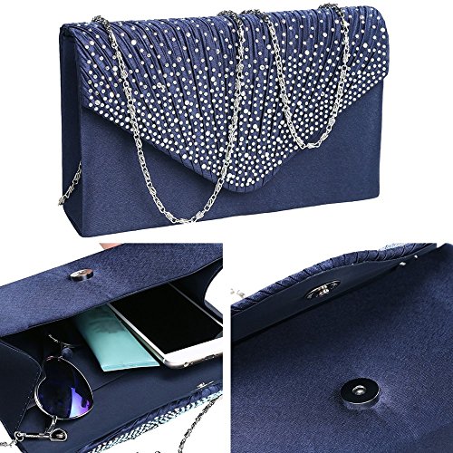 Groupcow New Ladies Evening Handbags Bridal Wedding Bag Handbag (Navy Blue)