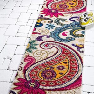 Unique Loom Estrella Collection Colorful, Paisley, Floral, Abstract, Modern Area Rug, 2 ft 7 in x 10 ft, Beige/Pink