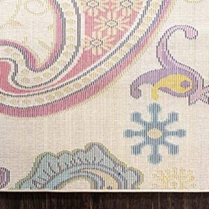 Unique Loom Estrella Collection Colorful, Paisley, Floral, Abstract, Modern Area Rug, 2 ft 7 in x 10 ft, Beige/Pink