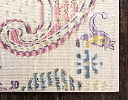 Unique Loom Estrella Collection Colorful, Paisley, Floral, Abstract, Modern Area Rug, 2 ft 7 in x 10 ft, Beige/Pink