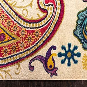 Unique Loom Estrella Collection Colorful, Paisley, Floral, Abstract, Modern Area Rug, 2 ft 7 in x 10 ft, Beige/Pink