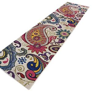 Unique Loom Estrella Collection Colorful, Paisley, Floral, Abstract, Modern Area Rug, 2 ft 7 in x 10 ft, Beige/Pink