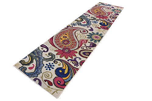 Unique Loom Estrella Collection Colorful, Paisley, Floral, Abstract, Modern Area Rug, 2 ft 7 in x 10 ft, Beige/Pink